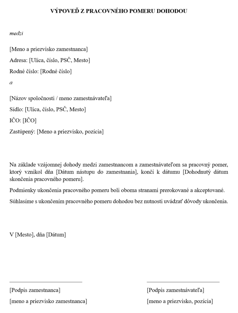 Výpoveď z pracovného pomeru 2025 – zo strany zamestnanca a zamestnávateľa, vzor - KD.sk