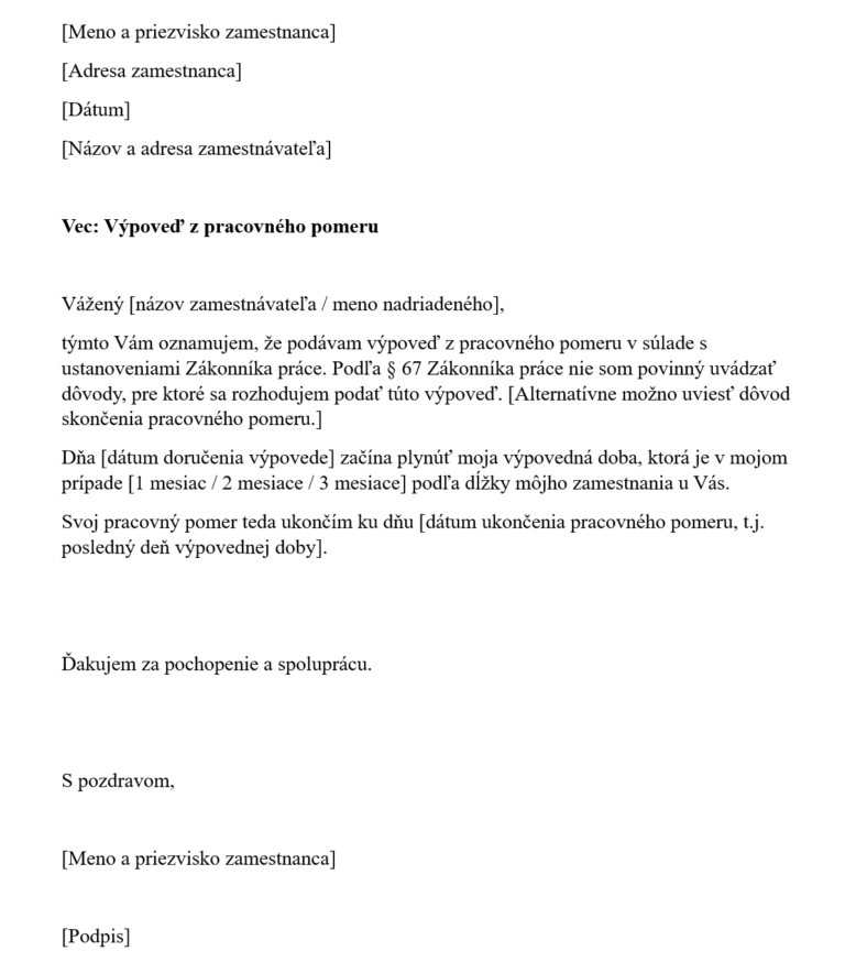Výpoveď z pracovného pomeru 2025 – zo strany zamestnanca a zamestnávateľa, vzor - KD.sk