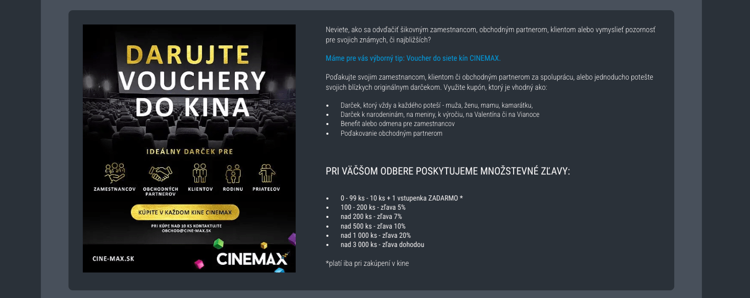 Cinemax - kino, program, voucher, rezervácia - KD.sk
